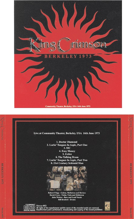 KING CRIMSON - Berkeley 1973 - Crimson Records